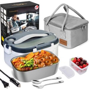 forabest upgraded electric lunch box for adults, durable leakproof design with power button & large utensils, 80w fast heated lunch box, 12/24/110/220v portable food warmer with premium carry bag