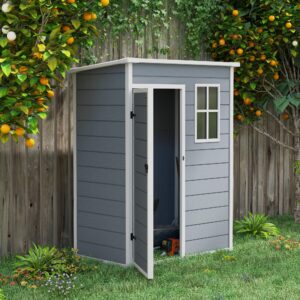 Outsunny 5' x 3' Resin Outdoor Storage Shed with Floor, Garden Shed with Lockable Door, Window and Vent, Plastic Utility Tool Shed for Backyard, Patio, Lawn, Gray