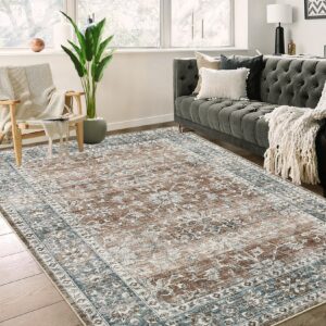 haperlare large living room area rug - 8x10 large bedroom rug distressed non-slip non-shedding oriental print floor carpet for dining room kitchen brown, 8 x 10