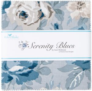 serenity blues riley blake 5-inch stacker, 42 precut fabric quilt squares by gerri robinson, assorted