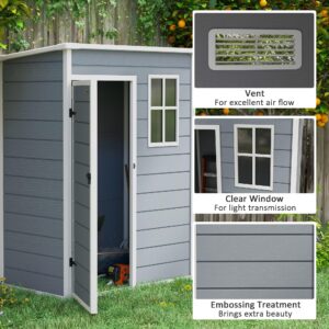 Outsunny 5' x 3' Resin Outdoor Storage Shed with Floor, Garden Shed with Lockable Door, Window and Vent, Plastic Utility Tool Shed for Backyard, Patio, Lawn, Gray