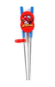 lilfant super hero spider stainless steel training chopsticks, finger ring can be moved for right or left handed, made in korea (a), 6.7in