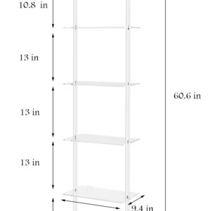 takor Compact Acrylic Ladder Bookshelf, Space-Saving 4-Tier Modern Design for Small Areas, Elegant Acrylic Bookcase for Living Room, Bathroom, Office (9.4" D x 15.7" W x 60.6" H)