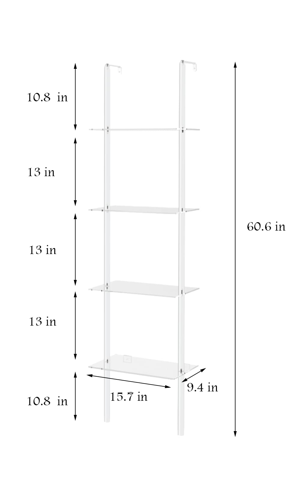 takor Compact Acrylic Ladder Bookshelf, Space-Saving 4-Tier Modern Design for Small Areas, Elegant Acrylic Bookcase for Living Room, Bathroom, Office (9.4" D x 15.7" W x 60.6" H)