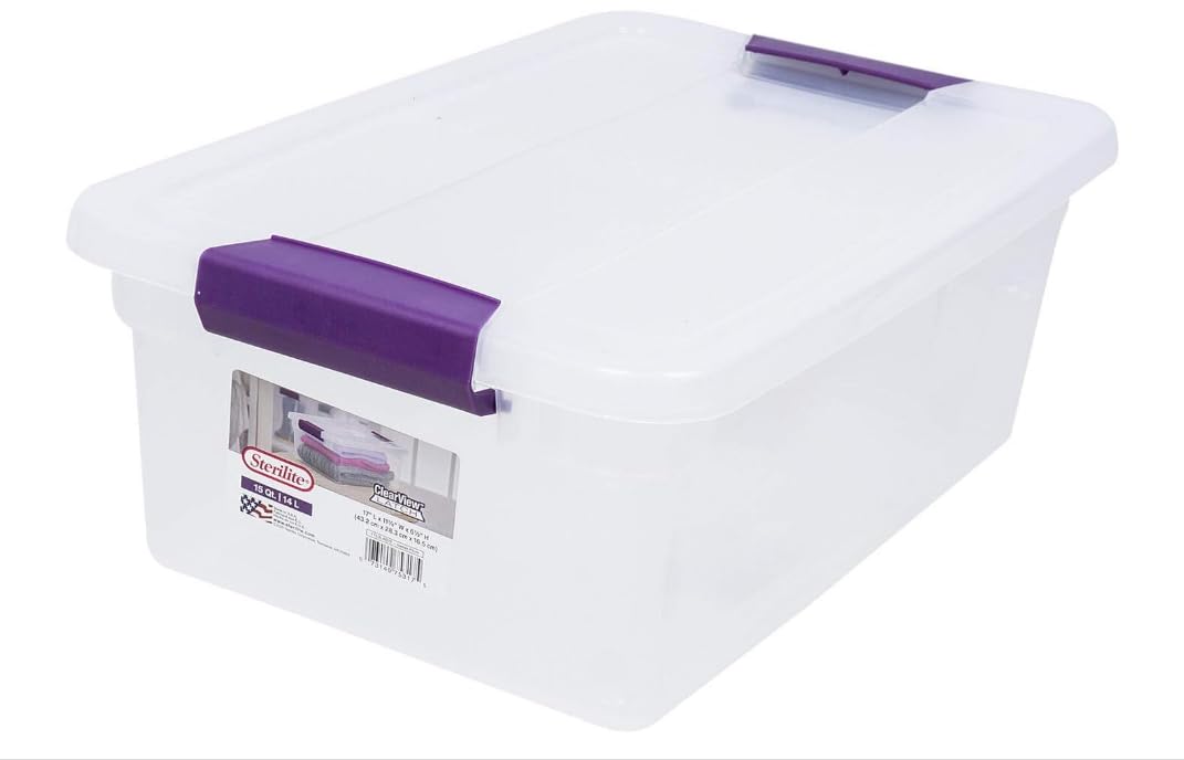 Generic Storage Containers with Secure Lids, Clear Viewing, Stackable Design, 17x11x6.5 inches, Made in the USA, Sweet Plum, 17531712*2