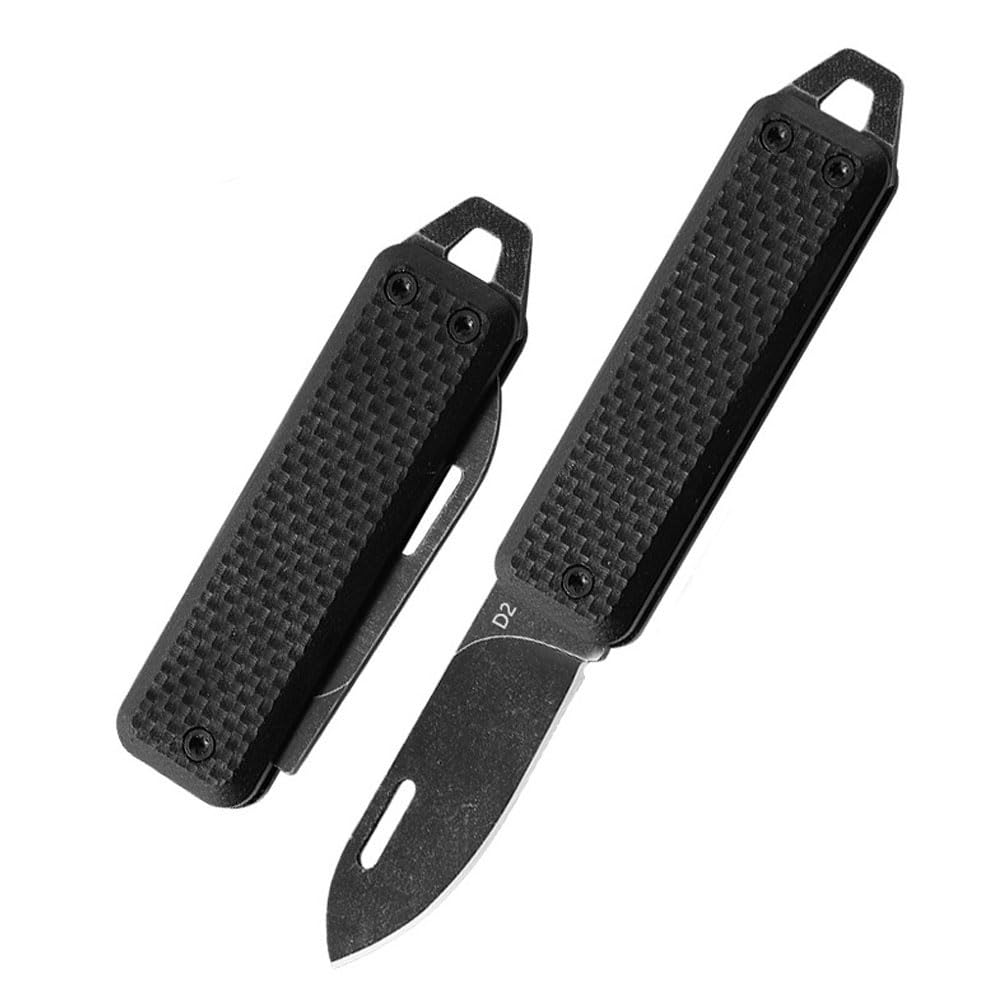 Caressolove G10 Small Pocket Knife For Men, Extremely Sharp D2 Steel Keychain EDC Blade, Multifunction Mini Package Opener Little Knife, Portable Lightweight Folding Tiny Pocketknife (Black 2)