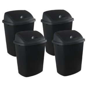 cadineus 4-pack 70 liter plastic trash can with swing lid, large garbage can recycle bin, black