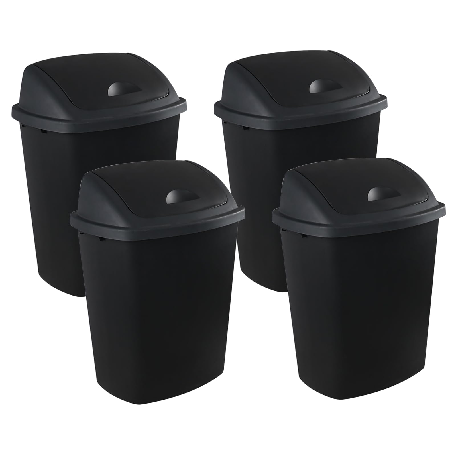 CadineUS 4-Pack 70 Liter Plastic Trash Can with Swing Lid, Large Garbage Can Recycle Bin, Black