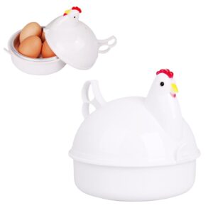 generic egg steamer, chicken shape microwave egg maker, egg scrambler with 4 eggs capacity | eggs poaching tray gadget, egg boiler steamer tool for hard boiled eggs poached eggs scrambled eggs