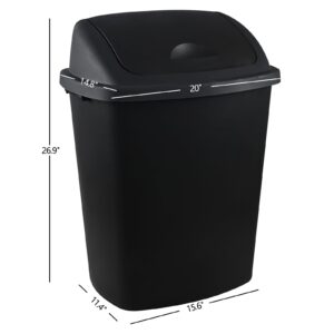 CadineUS 4-Pack 70 Liter Plastic Trash Can with Swing Lid, Large Garbage Can Recycle Bin, Black