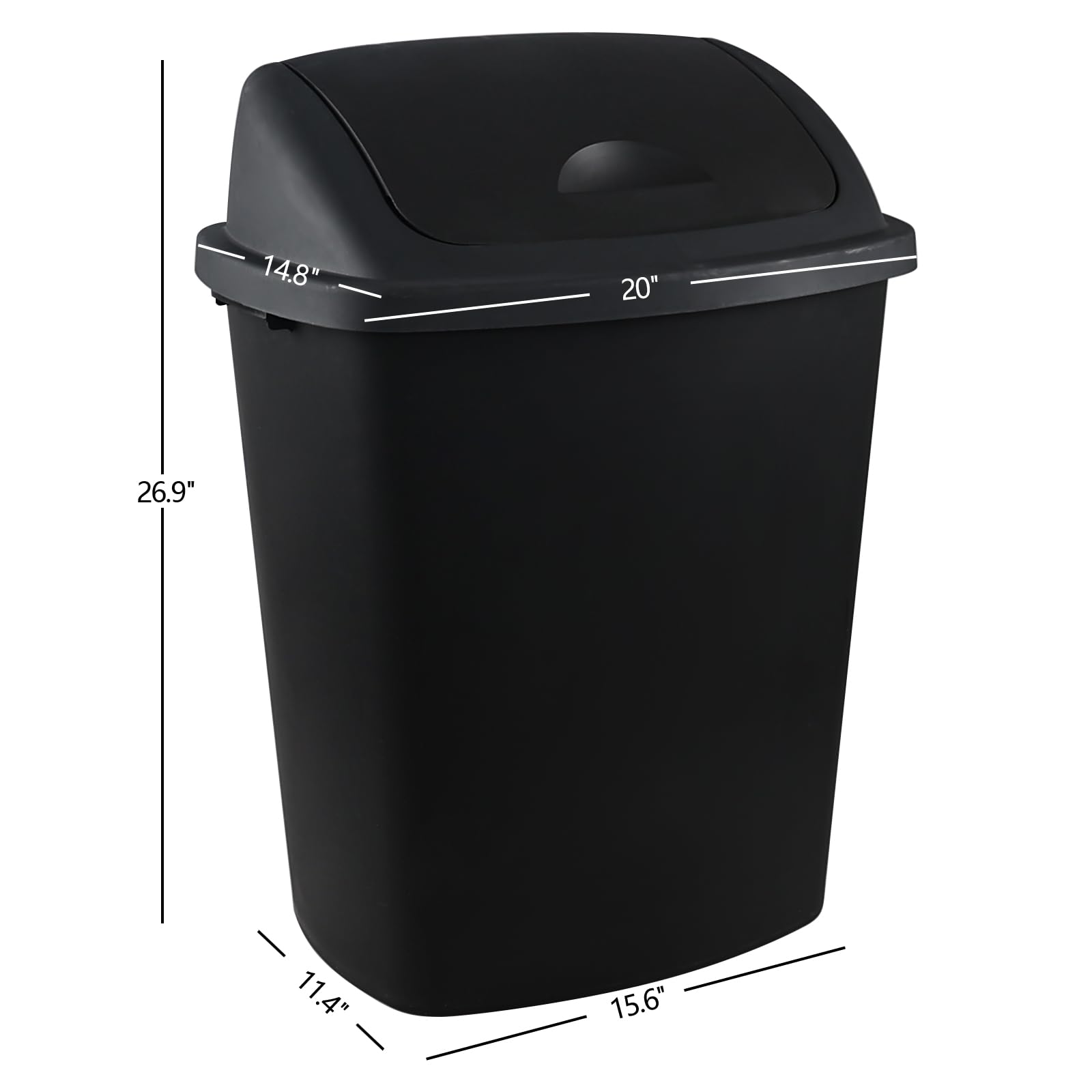 CadineUS 4-Pack 70 Liter Plastic Trash Can with Swing Lid, Large Garbage Can Recycle Bin, Black