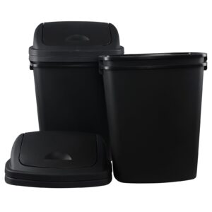 CadineUS 4-Pack 70 Liter Plastic Trash Can with Swing Lid, Large Garbage Can Recycle Bin, Black