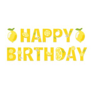 BHNACIER Lemon Banner Lemon Happy Birthday Banner Lemonade Birthday Party Banner Lemon Party Decoration Lemonade Happy Birthday Sign for Summer Fruit Birthday Party Lemon Theme Bridal Shower Supplies