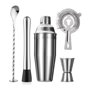 zpufaw 5-piece cocktail shaker set shaker strainer jigger t-mixing spoon muddler bartender kit stainless steel bar set housewarming gift