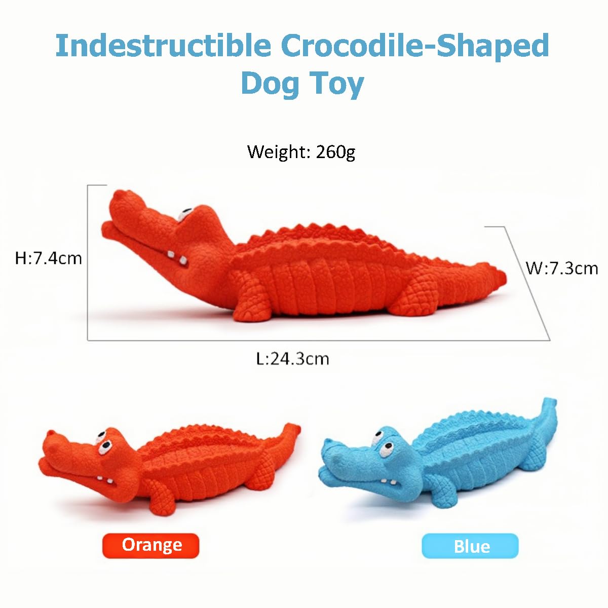 Generic Squeaky Dog Chew Toy for Aggressive Chewers, Indestructible Crocodile-Shaped Dog Toy, Robust and Interactive Dog Chew Toy for Large Medium Breeds (Blue)