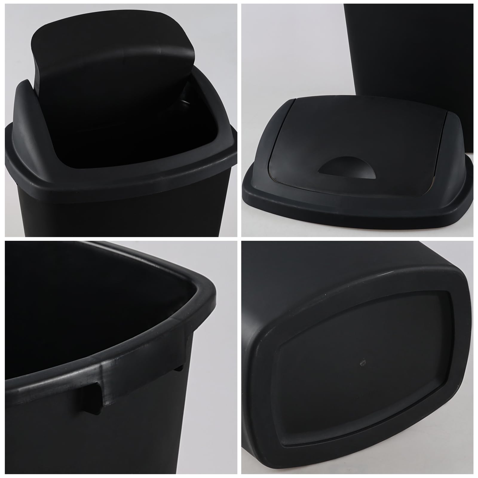 CadineUS 4-Pack 70 Liter Plastic Trash Can with Swing Lid, Large Garbage Can Recycle Bin, Black