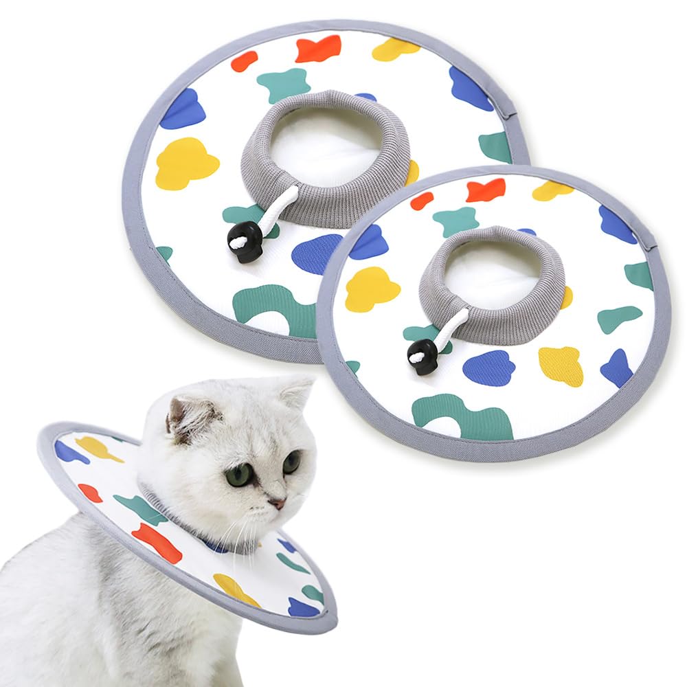 Konnfeir Cat Cone Collar 2pcs Adjustable Protective Collar for Pet Cat Recovery Collar Wound Healing (A-Milk, S+M)