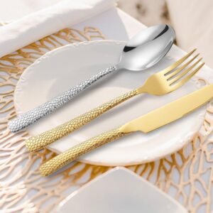 ELiTA ESSENTIALS Luxury 24 Pieces Flatware Set, Hammered Cutlery Set, Premium 304 Stainless Steel Silverware, Knives Forks Spoons, Cutlery Set, Utensils, Tableware Set, Serving 6 (Gold)