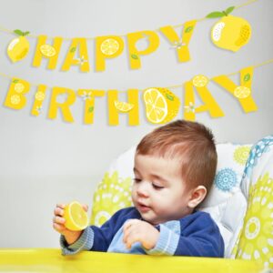 BHNACIER Lemon Banner Lemon Happy Birthday Banner Lemonade Birthday Party Banner Lemon Party Decoration Lemonade Happy Birthday Sign for Summer Fruit Birthday Party Lemon Theme Bridal Shower Supplies