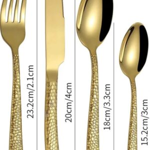 ELiTA ESSENTIALS Luxury 24 Pieces Flatware Set, Hammered Cutlery Set, Premium 304 Stainless Steel Silverware, Knives Forks Spoons, Cutlery Set, Utensils, Tableware Set, Serving 6 (Gold)