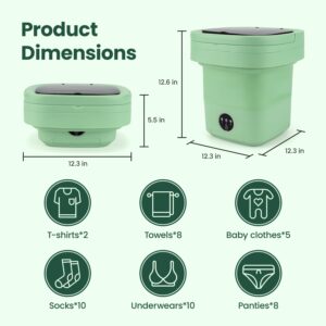 Portable Washing Machine, FETIONS 11L Foldable Washer with 3 Modes, Deep Cleaning of Underwear, Baby Clothes and Other Small Clothes, Suitable for Apartments,Dormitories,Hotels,Camping,Travel, Green