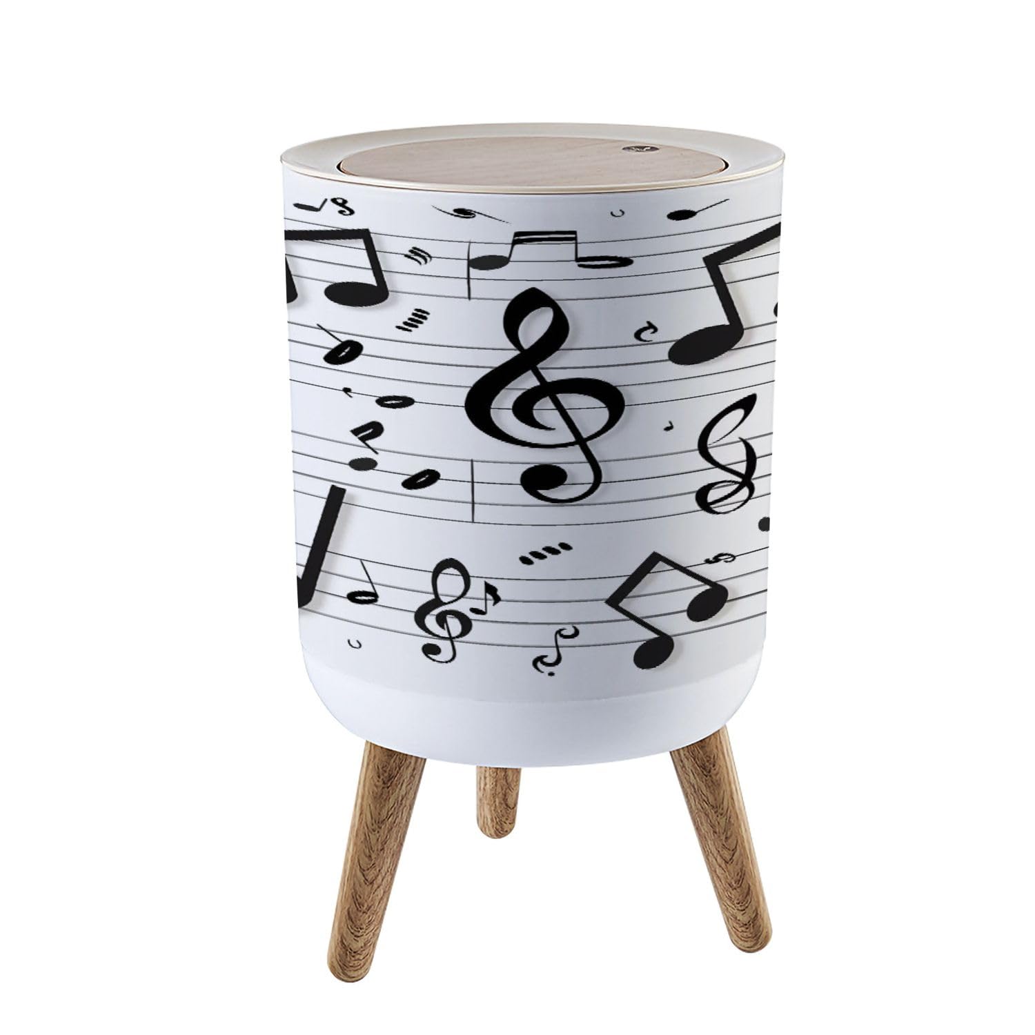 PHAIBHKERP Trash Can with Lid misic Set Abstract Music Various Music Notes Garbage Can Round Waste Bin Press Cover Dog Proof Wastebasket for Kitchen Bathroom Living Room Nursery 1.8gal, ljt