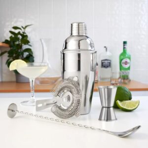 ZPUFAW 5-Piece Cocktail Shaker Set Shaker Strainer Jigger T-Mixing Spoon Muddler Bartender Kit Stainless Steel Bar Set Housewarming Gift