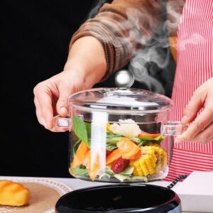 Clear Glass Simmer Pot with Lid - 1.9L/64 FL OZ Heat-Resistant Borosilicate Glass Pot for Cooking on Stove Glass Saucepan for Cooking Potpourri Cookware for Pasta, Soup, Tea, Milk Dishwasher Safe