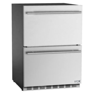 hck 24 inch undercounter refrigerator - 5.1 cu.ft. double drawer & dual zone stainless steel beverage fridge cooler for home and commercial use - indoor/outdoor