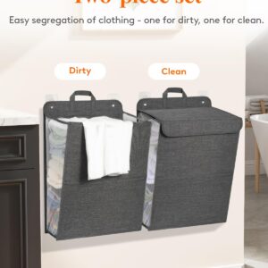 Lifewit 50L Hanging Laundry Hamper, 2 Pack Collapsible Large Opening Portable Laundry Basket with Lid and Handle, Wall Mounted Mesh Dirty Clothes Hamper Over the Door and Wall for Bathroom Dorm, Black