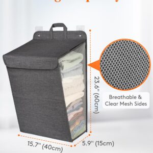 Lifewit 50L Hanging Laundry Hamper, 2 Pack Collapsible Large Opening Portable Laundry Basket with Lid and Handle, Wall Mounted Mesh Dirty Clothes Hamper Over the Door and Wall for Bathroom Dorm, Black