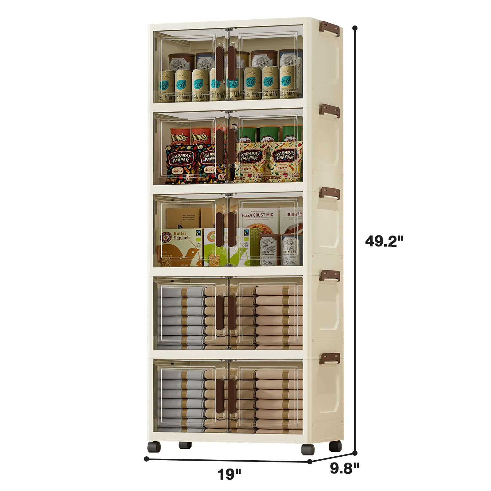 Roweida Stackable Storage Bins with Lids 8 Gal Folding,5-Tier 18.9x9.8x10.2in Plastic Foldable Storage Boxes with Doors