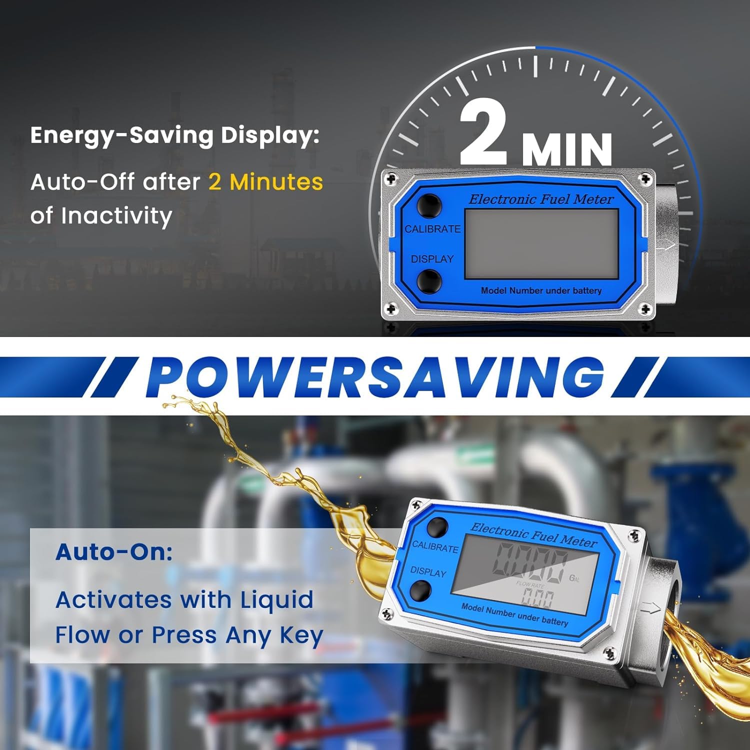 Fuel Meter 3/4 Inches, Digital Turbine Fuel Flow Meter 2.5-31 GPM Aluminum Alloy Engineered, Industrial Grade Fuel Transfer Meter for Water, Diesel, Gas Oil, Gasoline, Supports Gallon, QTS, PTS, L, m³