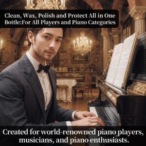 Piano Cleaner and Polish, Clean, Wax and Protect Glossy All in One Bottle Restore the Shine, Remove Fingerprints and Stains, and Enhance the Brightness of the Wood or Lacquer Finish, 8.45 Fl Oz