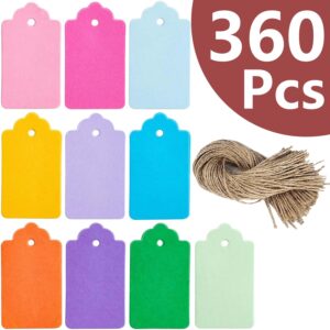 ph perkhomy 360 pcs gift tags with string, 10 colors blank kraft paper price tags gift bag hanging tags for labeling presents crafts wedding christmas halloween