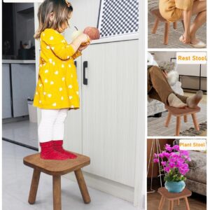 zaowofires Solid Wood Step Stool，Milking Stool, Plant Stand, Round Foot Stool, Removable Portable Stool, Shoe Changing Stool, Small Short Stooll (Walnut)