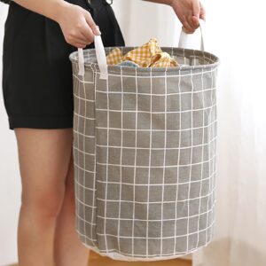 KONLREMA Gray Laundry Hamper Large Canvas Fabric Lightweight Storage Basket,Dirty Clothes Collapsible Round Waterproof,Clothes Hamper for College Dorms, Boys and Girls Bedroom, Clothes Basket