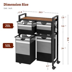 2 Tier Laundry Sorter with Shelf, 140L Laundry Sorter 4 Sections, Laundry Basket Organizer with Rolling Wheels, Grey Black