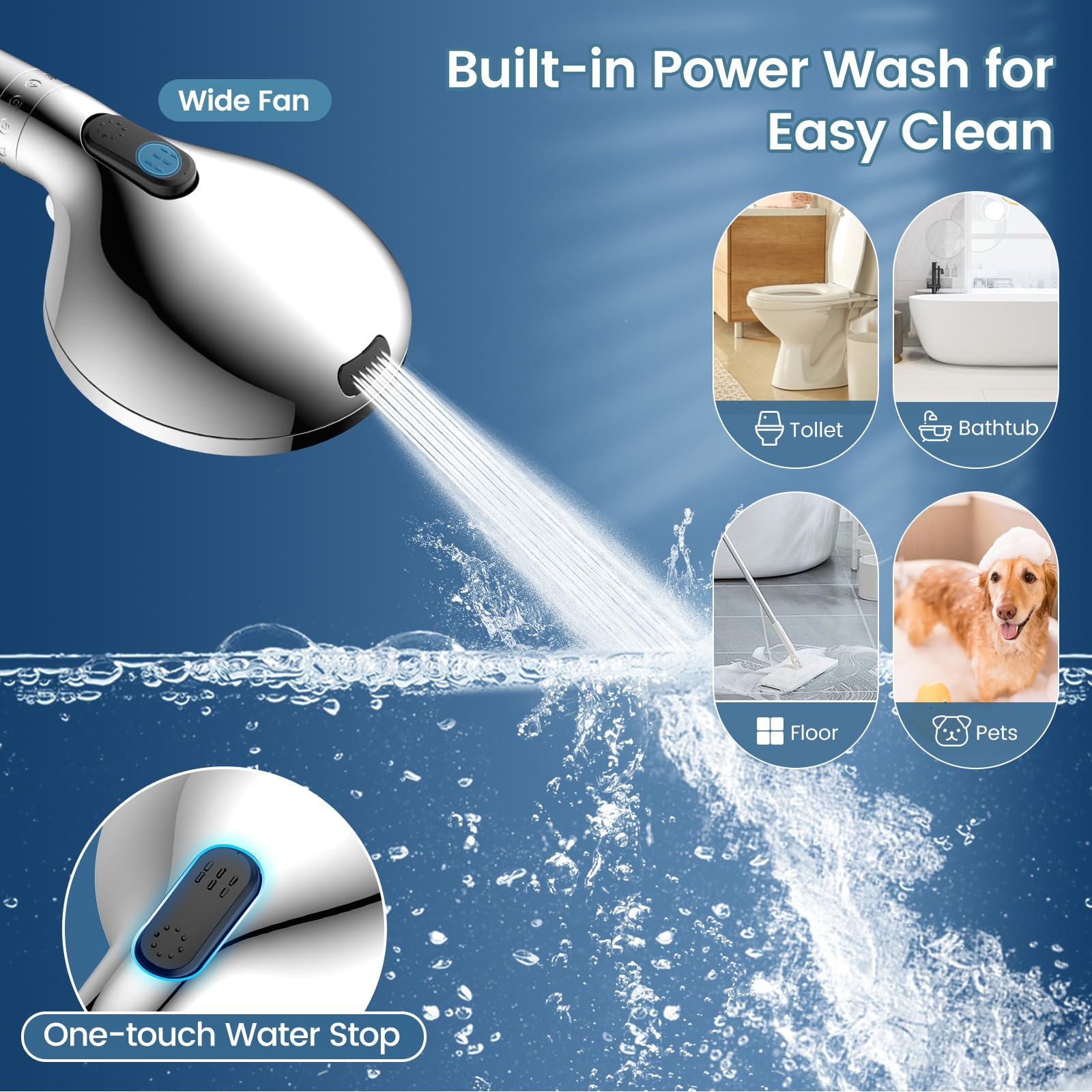 PWERAN Filtered Shower Head with Handheld, Dual Filters High Pressure Water Flow 9 Spray Mode Showerhead, Built-in Power Wash with Hose & Water Softener Filters for Hard Water - Remove Chlorine