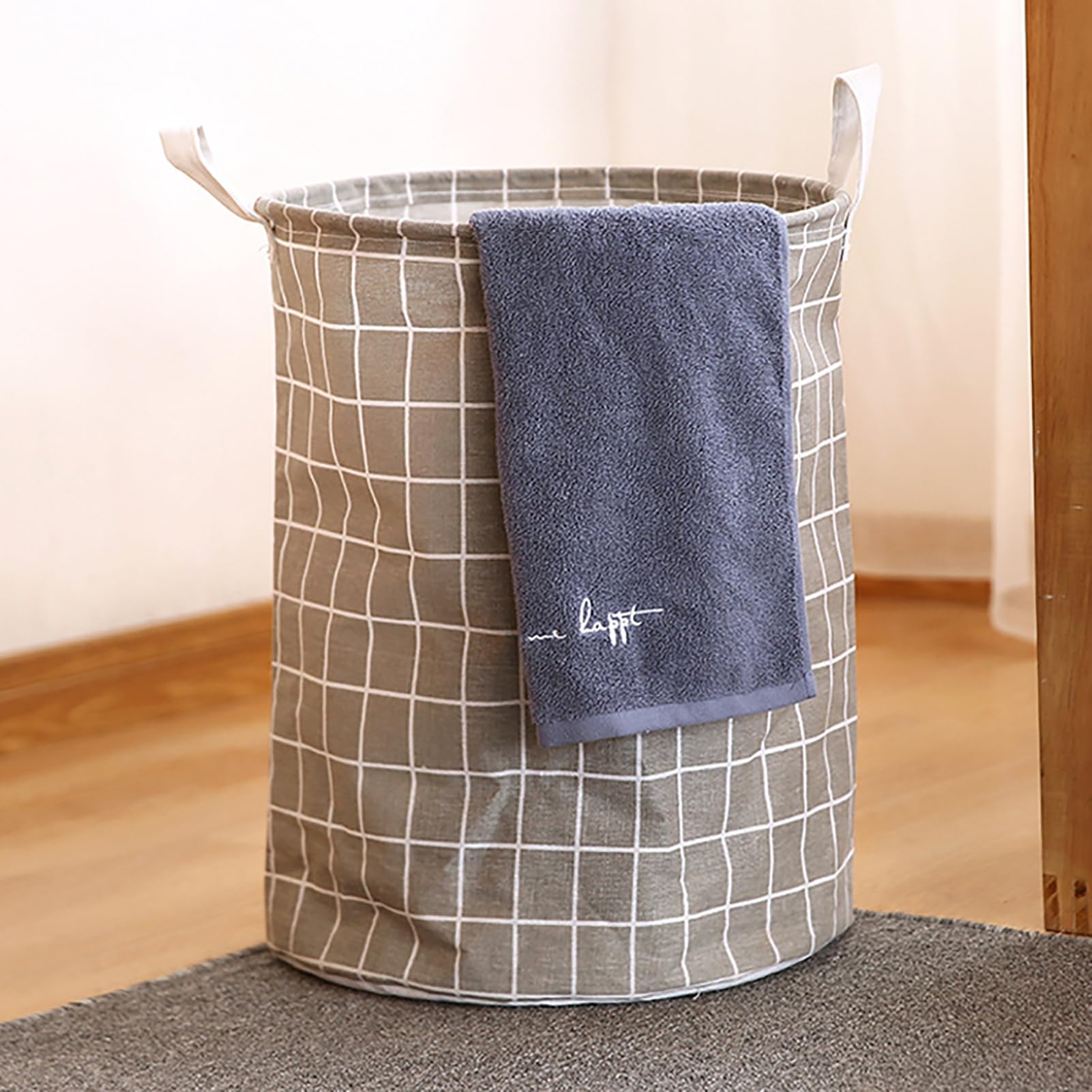 KONLREMA Gray Laundry Hamper Large Canvas Fabric Lightweight Storage Basket,Dirty Clothes Collapsible Round Waterproof,Clothes Hamper for College Dorms, Boys and Girls Bedroom, Clothes Basket