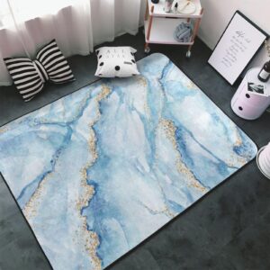 jbofyee blue marble area rug non-slip soft microfiber washable inside floor mats marbling texture throw rugs carpet for living room bedroom office dorm home decor, 72x48 mat