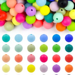 180PCS FIVEIZERO Silicone Beads, 30 Colors 12mm Silicone Beads Focal Beads Rubber Round Beads Mixed Color Silicone Lentil Beads Bulk for DIY and Keychain Accessories Silicone Beads Crafts Making