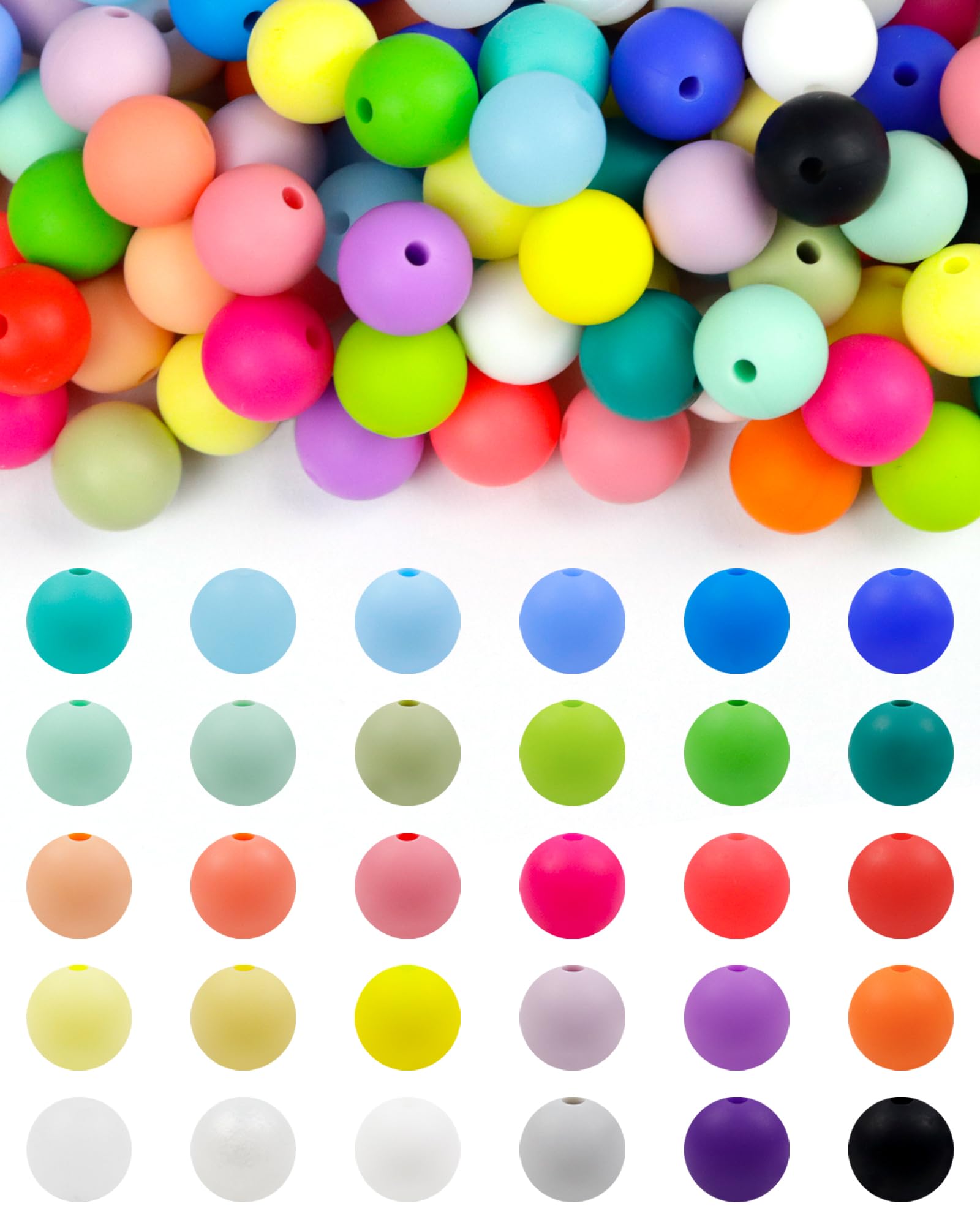 180PCS FIVEIZERO Silicone Beads, 30 Colors 12mm Silicone Beads Focal Beads Rubber Round Beads Mixed Color Silicone Lentil Beads Bulk for DIY and Keychain Accessories Silicone Beads Crafts Making