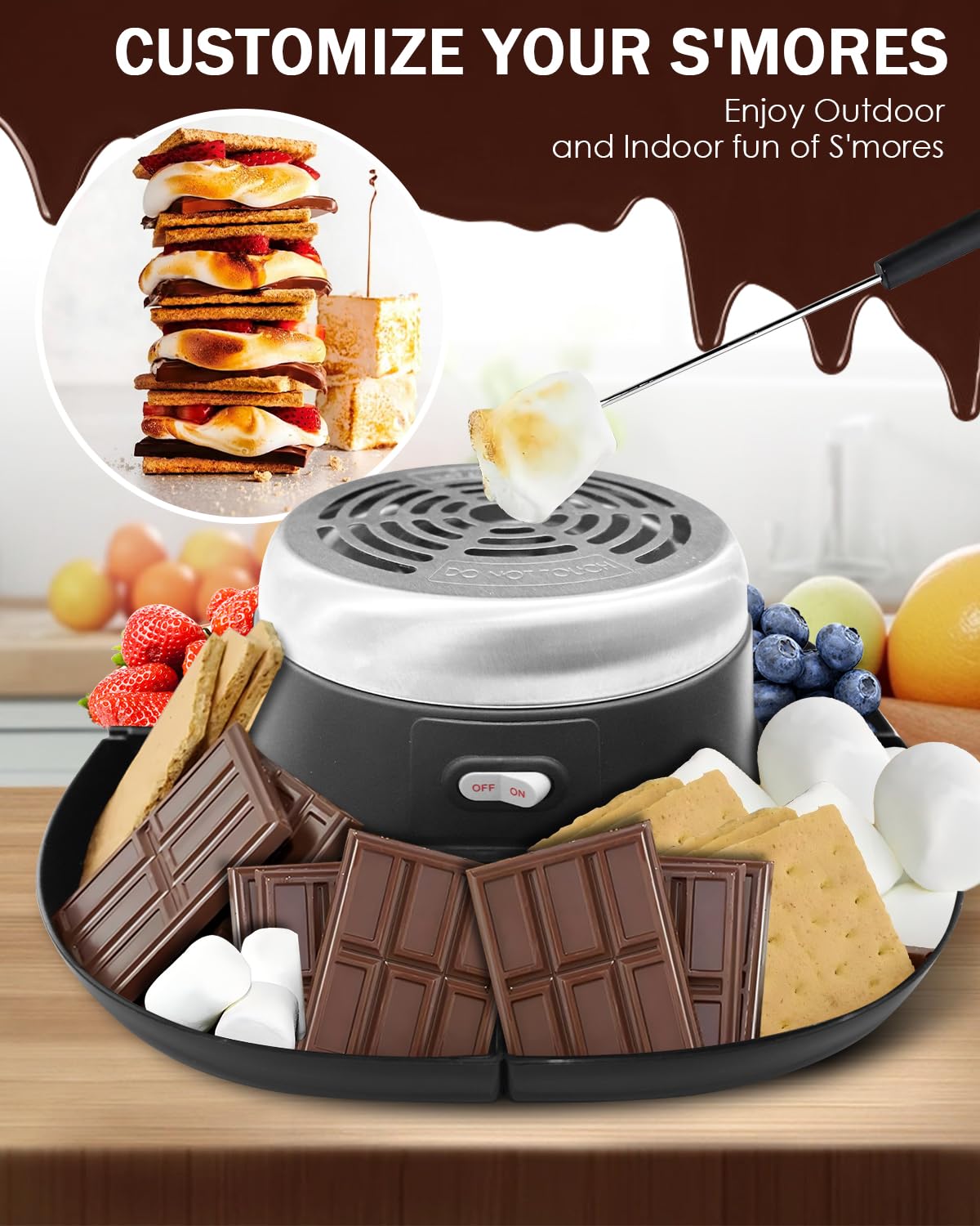 Smores Maker Tabletop Indoor Kit Smores Kit Flameless Electric S'mores Maker Marshmallow Roaster, Movie Night Supplies Housewarming Christmas Gifts 120V