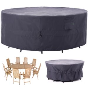 F&J Outdoors Patio Furniture Covers, Heavy Duty Tear Resistant Waterproof UV Resistant Windproof Extra Large Furniture Cover, Grey, 130" Diax35 H