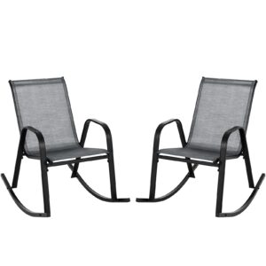 tangkula patio rocking chair set of 2, outdoor ergonomic rockers with breathable fabric seat, gentle rocking function, sturdy metal rocker for front porch, backyard, garden