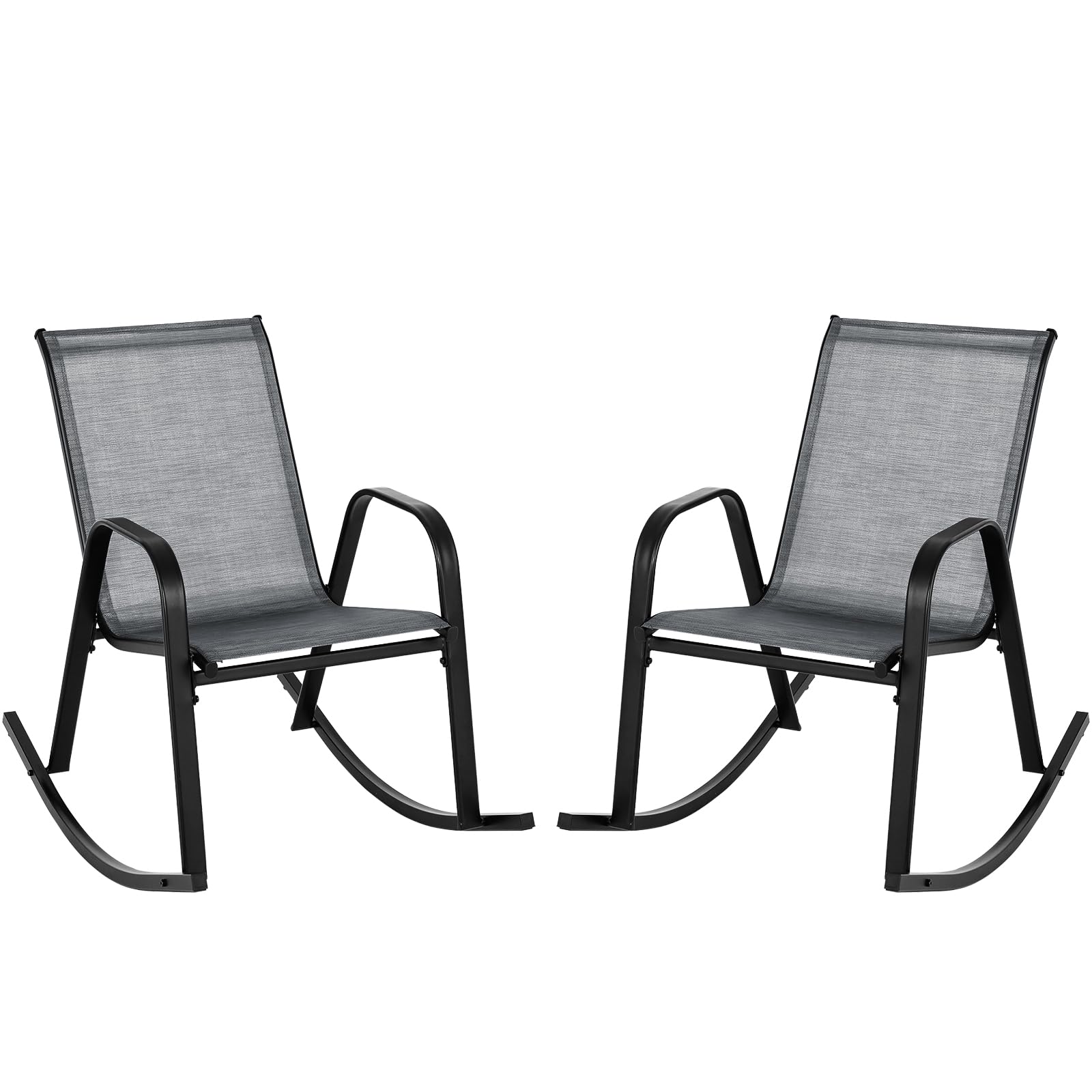 Tangkula Patio Rocking Chair Set of 2, Outdoor Ergonomic Rockers with Breathable Fabric Seat, Gentle Rocking Function, Sturdy Metal Rocker for Front Porch, Backyard, Garden