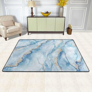 Jbofyee Blue Marble Area Rug Non-Slip Soft Microfiber Washable Inside Floor Mats Marbling Texture Throw Rugs Carpet for Living Room Bedroom Office Dorm Home Decor, 72x48 Mat