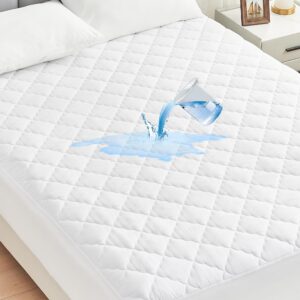 quietsea queen mattress pad waterproof queen mattress protector breathable soft, noiseless quilted fitted mattress cover fits up to 21" deep, 60"x80"