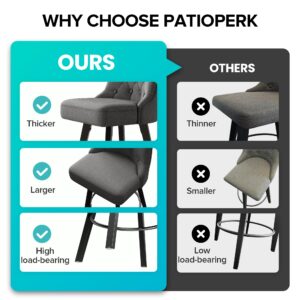 PatioPerk Modern Swivel Bar Stools with Back, 26" H Seat Set of 1, 360 Rotation Counter Height Bar Stools, Retro Upholstered Barstools for Kitchen Island with Solid Wood Legs, Linen Fabric, Gray